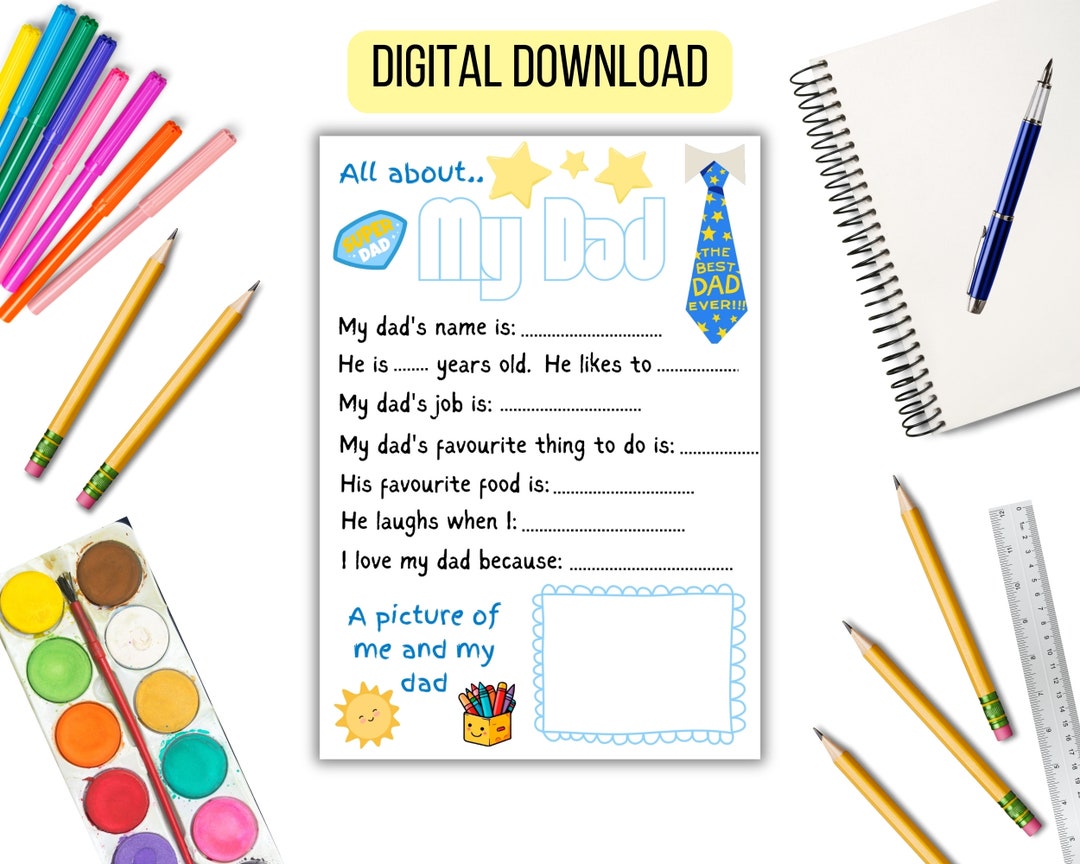 Printable A4 Page for Fathers Day Gift From Children Personal Interview ...