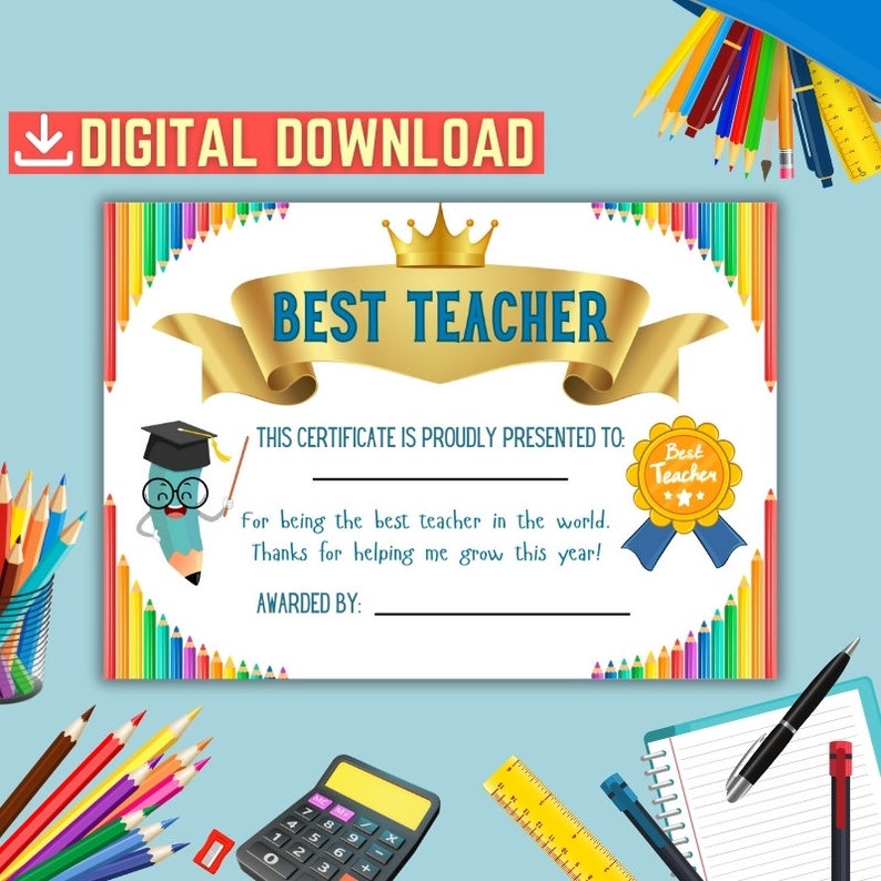 Best Teacher Award Instant Download Digital File Best Teacher ...