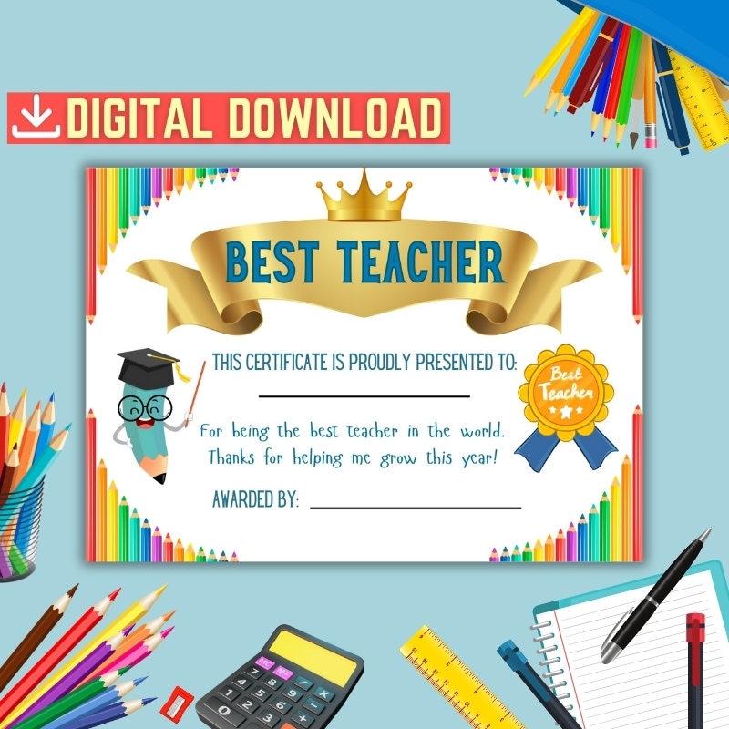 Best Teacher Award Certificate - Etsy