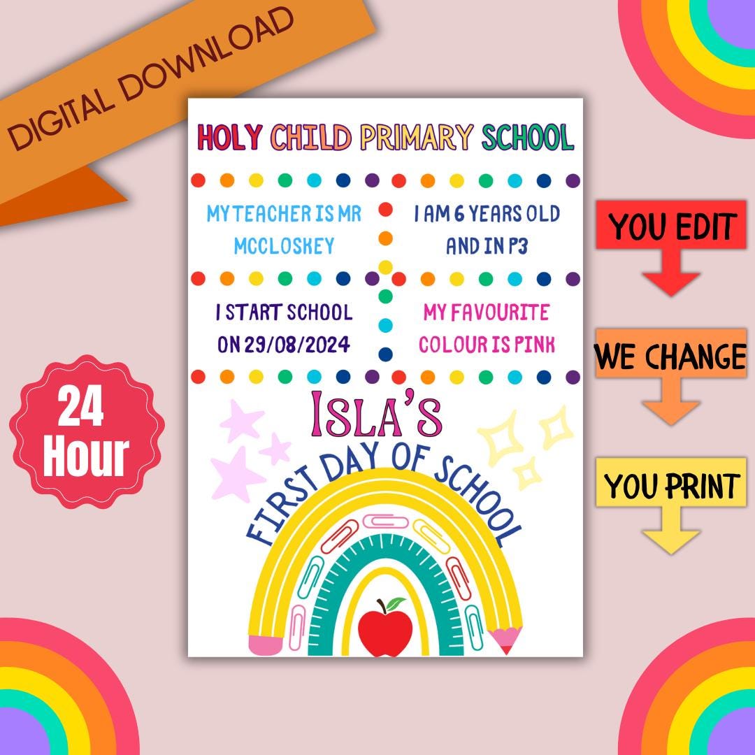 Starting Back to School Printable Sign Print Out Your Own Personalised ...