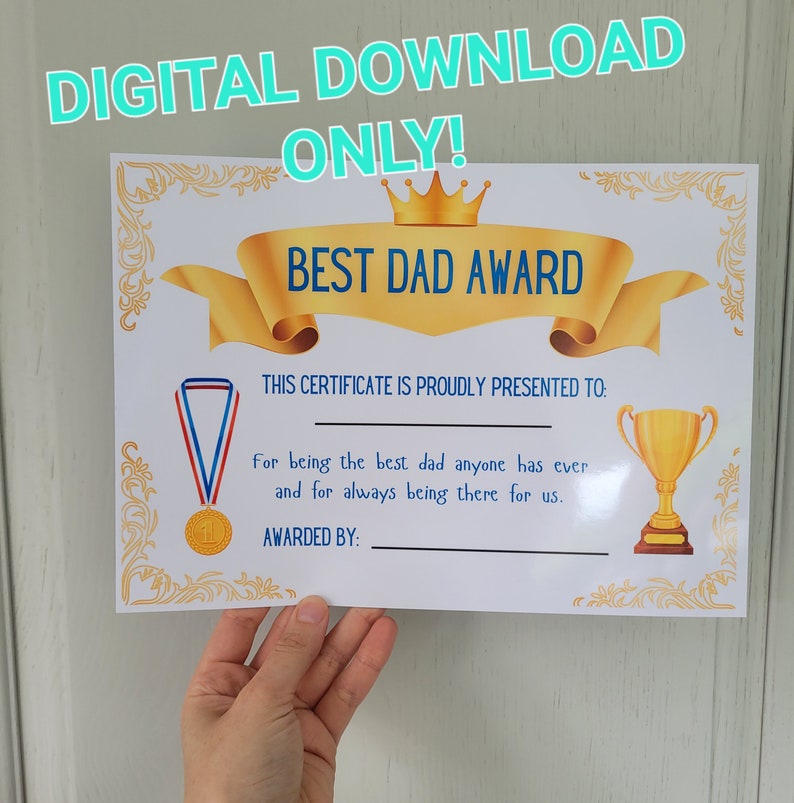 Fathers Day Best Dad Award Instant Download Digital File Best Dad ...