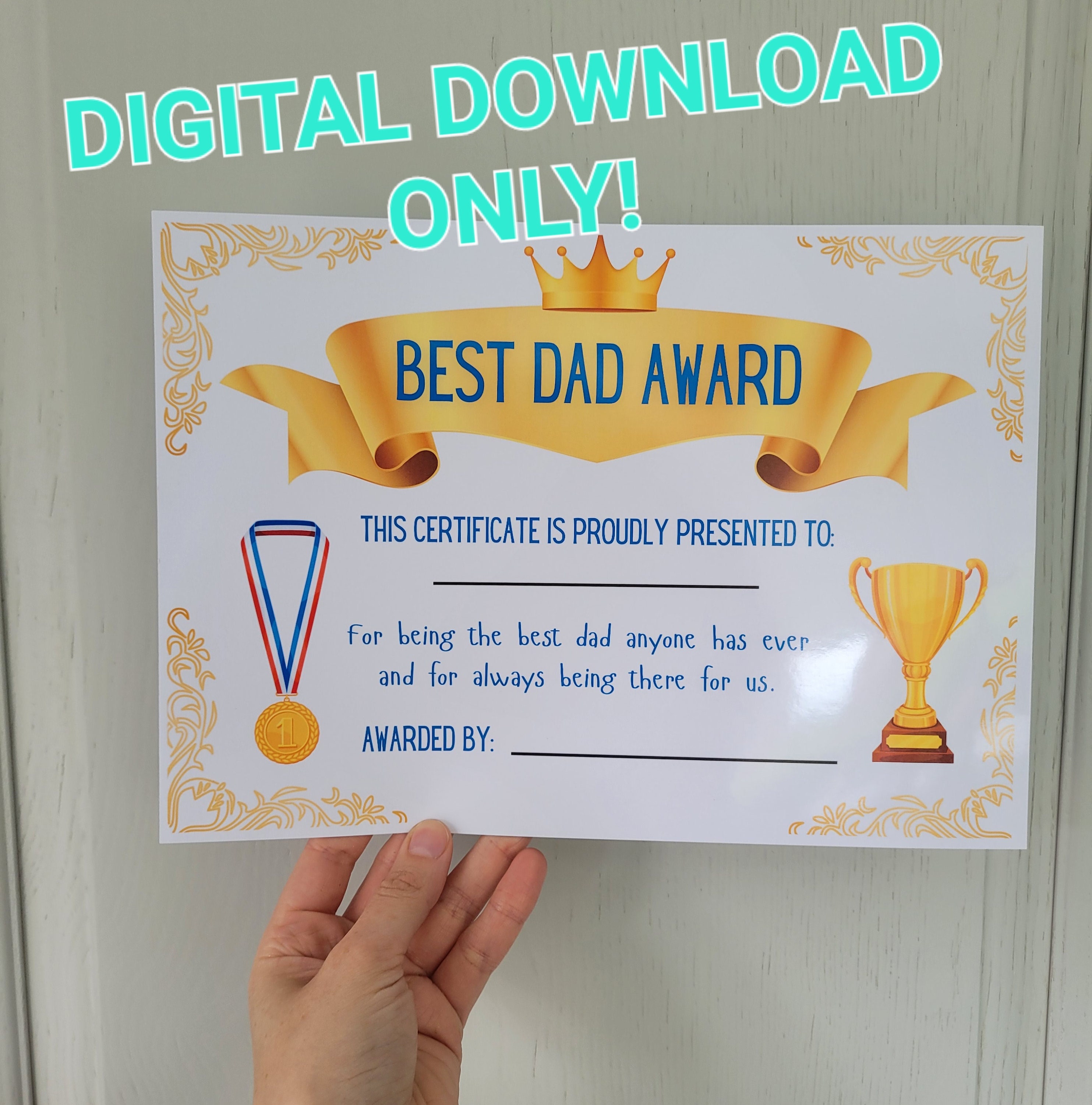 Fathers Day Best Dad Award Instant Download Digital File Best Dad ...