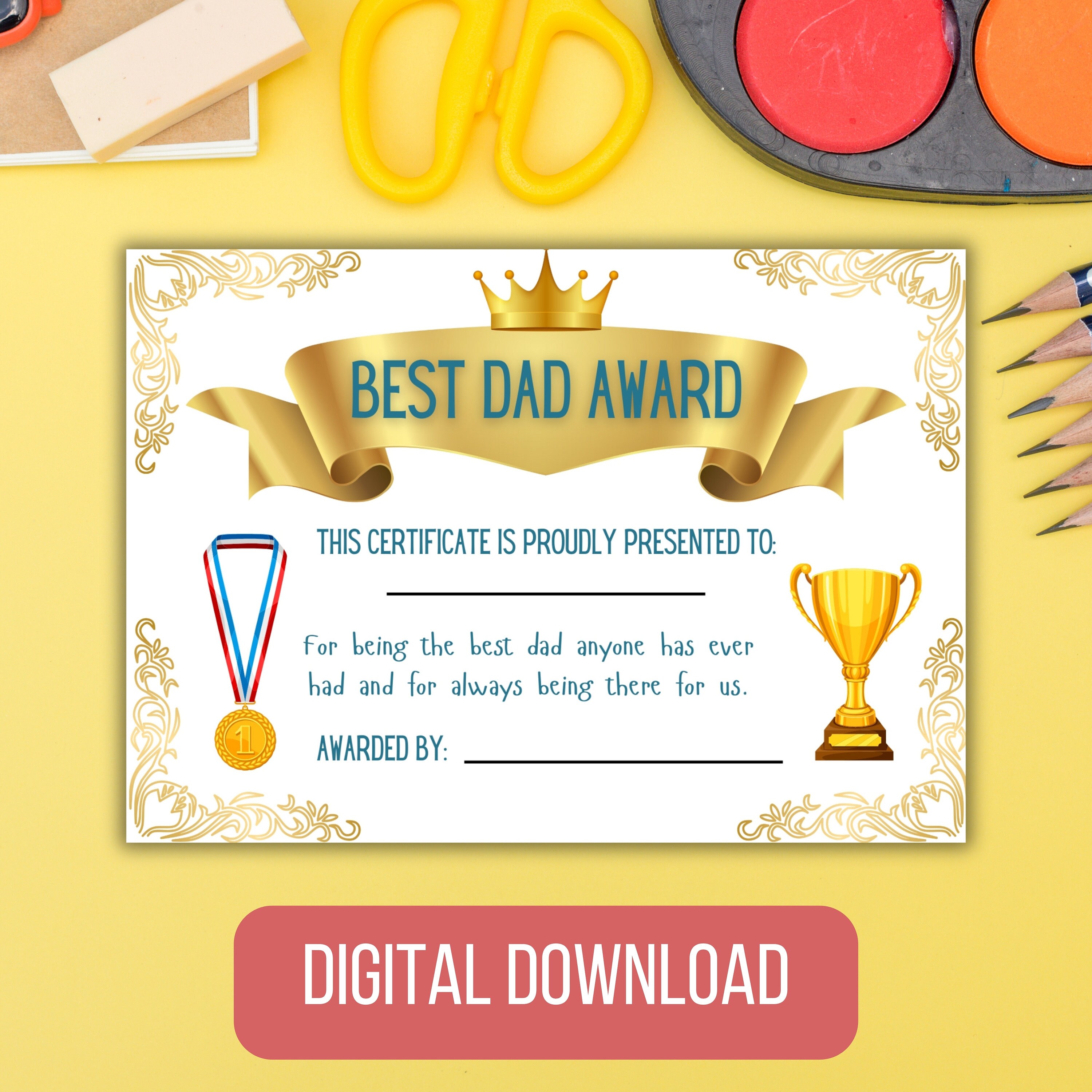Fathers Day Best Dad Award Instant Download Digital File Best Dad ...