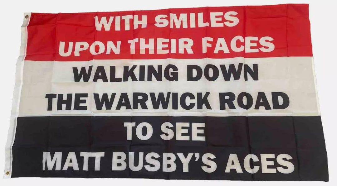 Manchester United Utd MUFC Flag - 5ft by 3ft Scarf Badge Matt Busy Alex ...