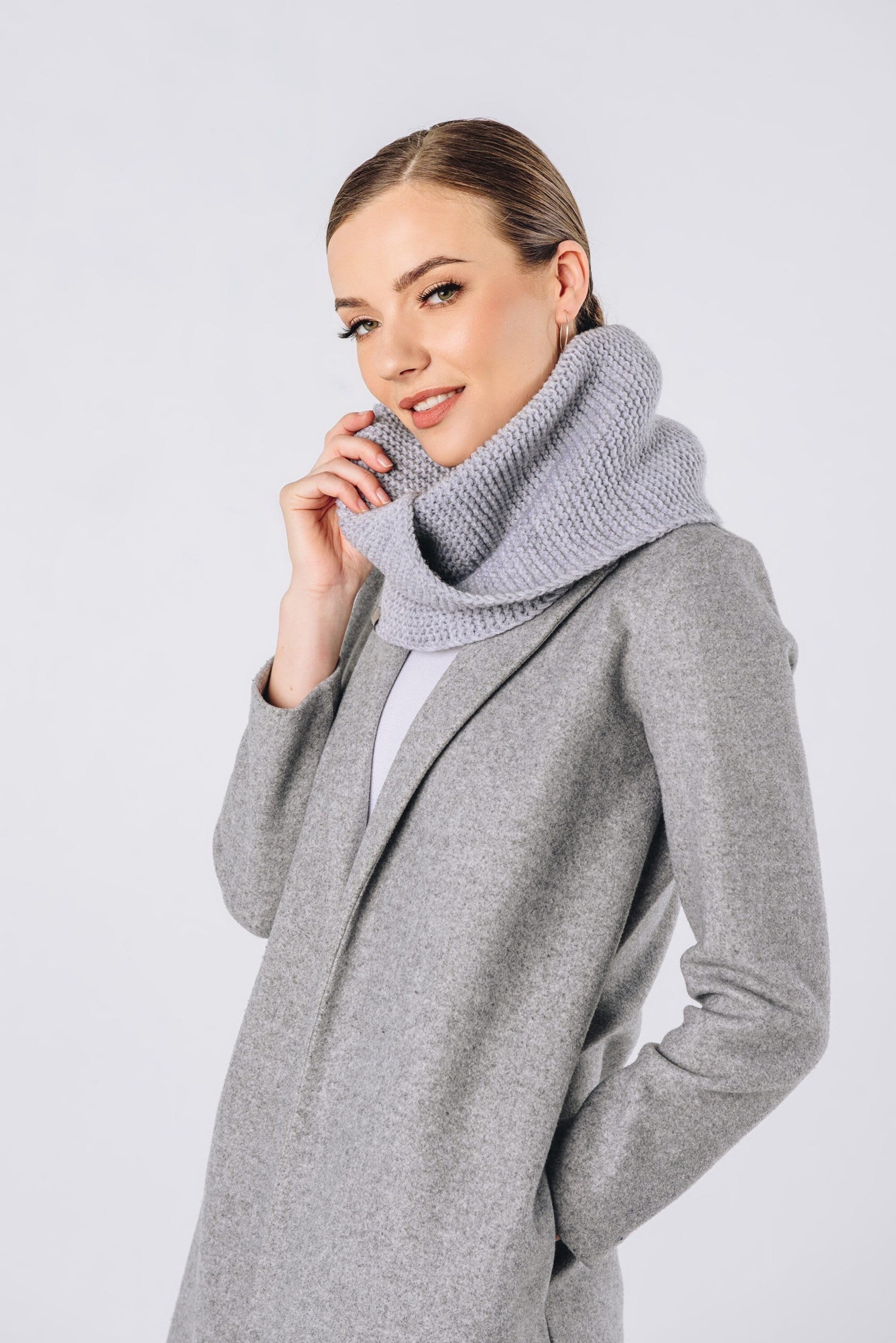 Handmade Light Grey Wool Knit Infinity Scarf - Unisex Loop - Etsy