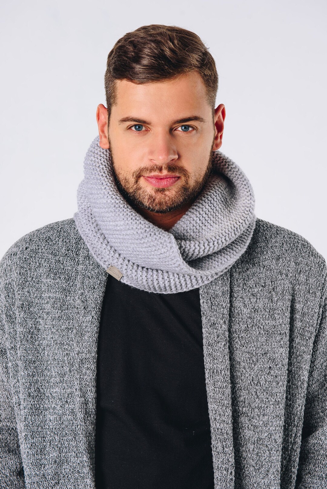 Handmade Light Grey Wool Knit Infinity Scarf - Unisex Loop - Etsy