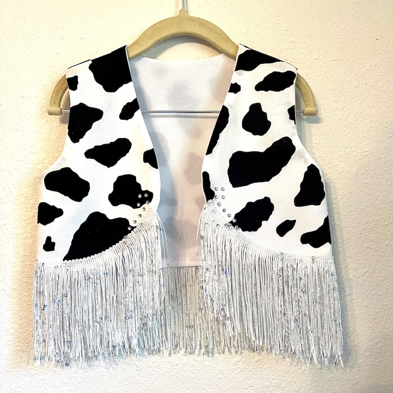 Girls Western Cowgirl Cropped Cowhide Print Vest With Sequin Fringe and ...