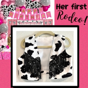 Black and White or Pink Cowhide Print Girls Vest With Sequin Fringe ...