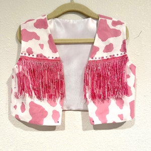 Girls Rhinestone Accent Black and White or Pink Cowhide Print Vest With ...