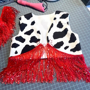 Girls Western Cowgirl Cropped Cowhide Print Vest With Sequin Fringe and ...