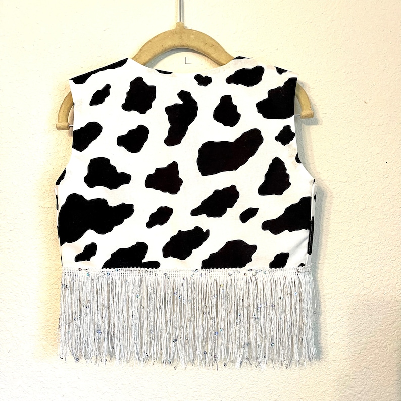 Girls Western Cowgirl Cropped Cowhide Print Vest With Sequin Fringe and ...