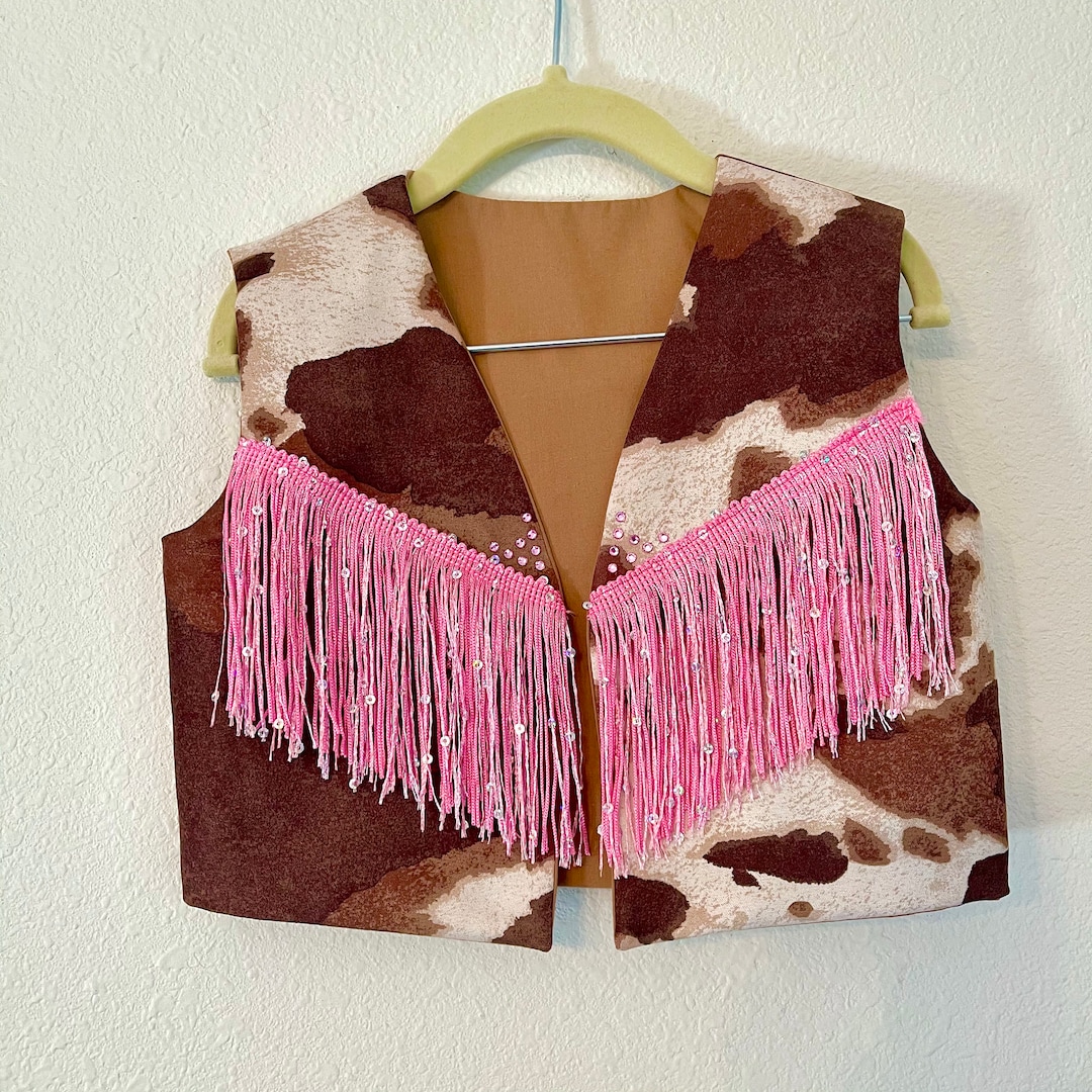 Cowgirl Cowhide Print Vest With Pink Red or Turquoise Sequin - Etsy