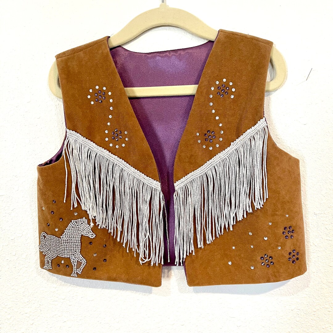 New Item Girls Western Show Vest, Pageant Vest in Tan Faux Suede Fabric ...