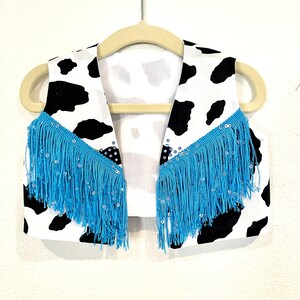 Girls Rhinestone Accent Black and White or Pink Cowhide Print Vest With ...