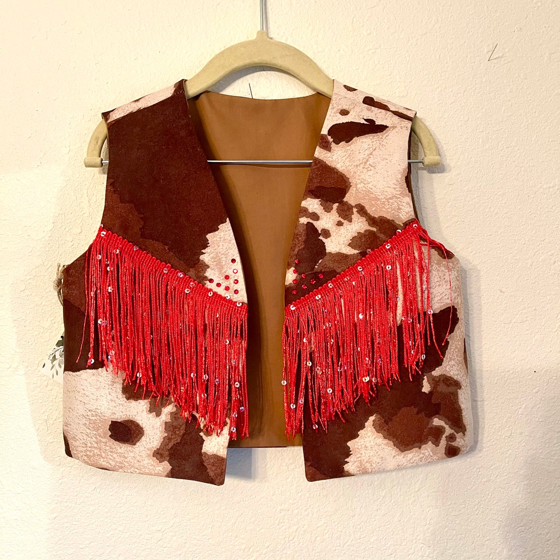Cowgirl Cowhide Print Vest With Pink Red or Turquoise Sequin - Etsy