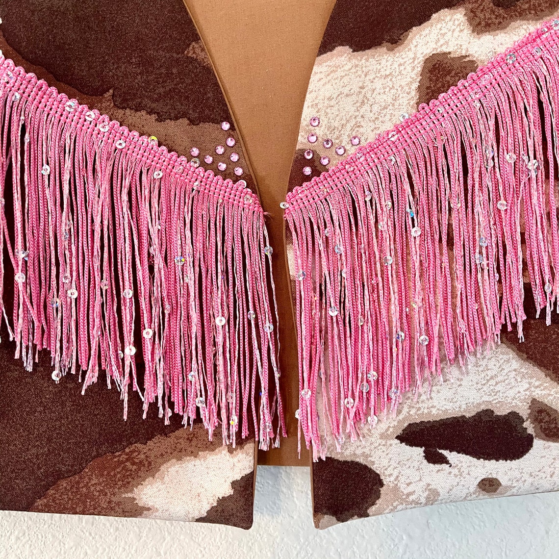 Cowgirl Cowhide Print Vest With Pink, Red or Turquoise Sequin Fringe - Etsy