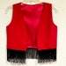 Girls Red Western Vest With Black Fringe, Black Rhinestonestone Accents ...