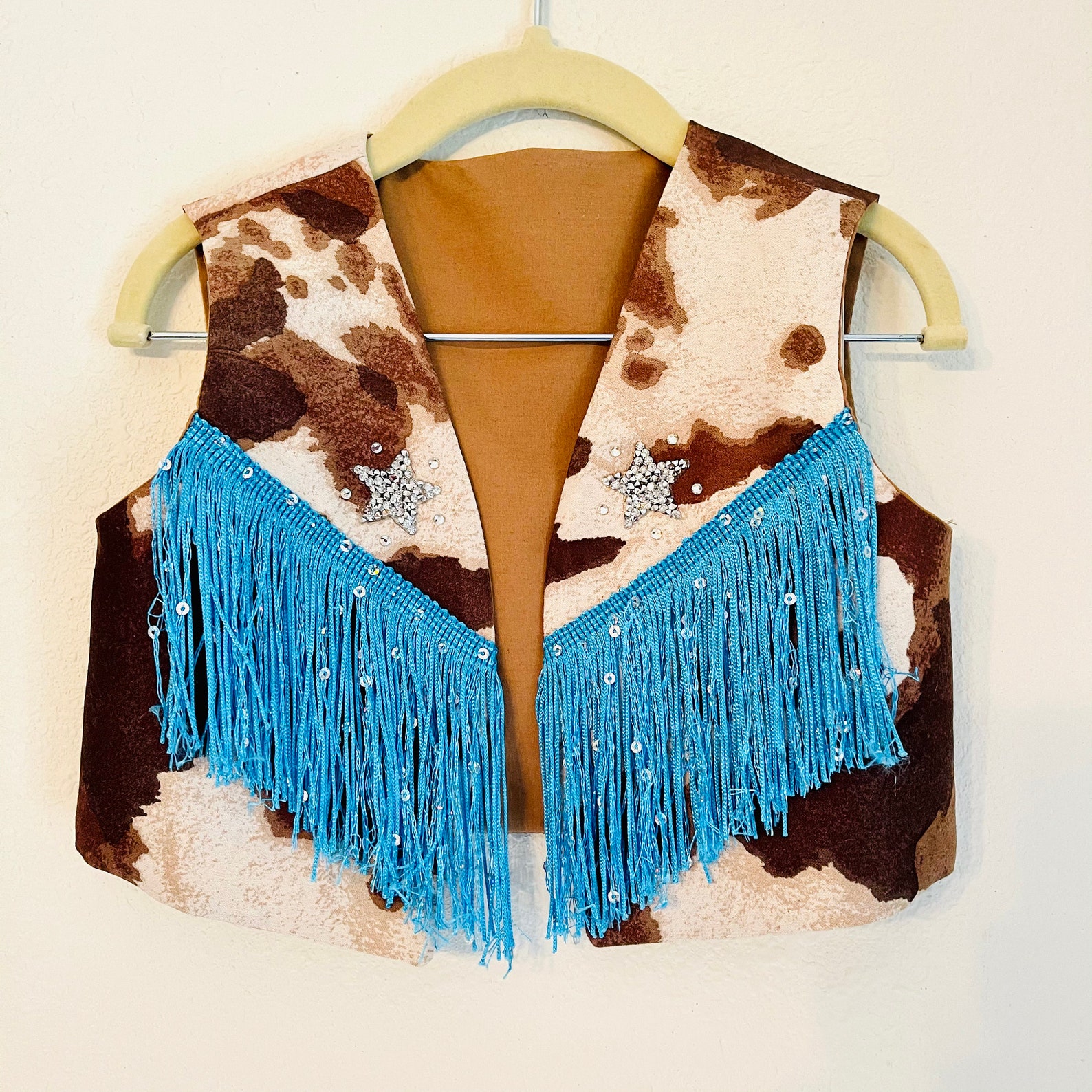 Vest Only! Cowgirl Vest in Brown Cowhide Print With Turquoise or Pink ...