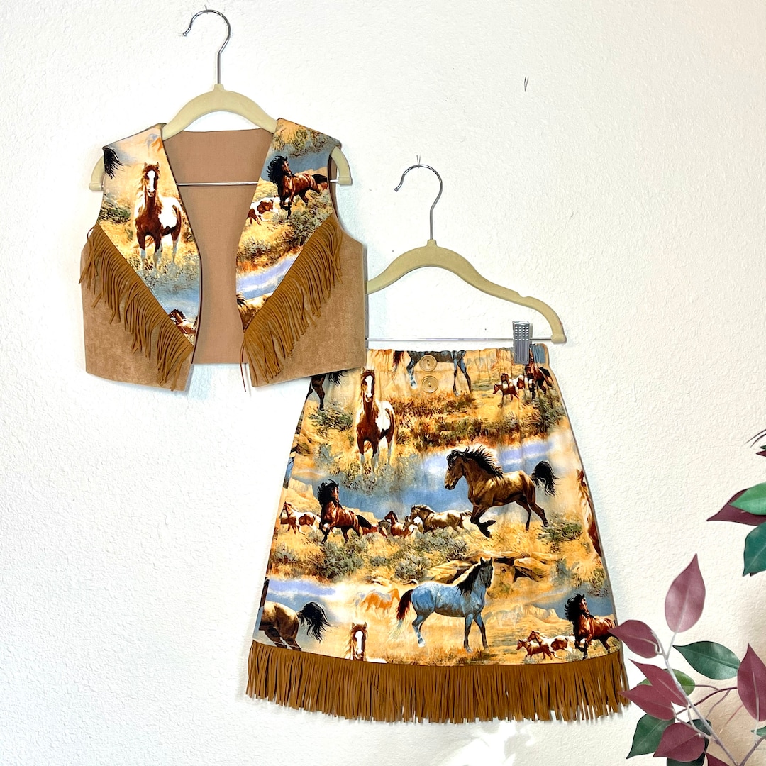 Vintage Girls Cowgirl Vest and Skirt Set, Fringe Cowgirl Outfit, Wild ...