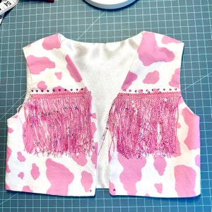 Girls Pink Cowhide Print Cotton Vest With Pink Rhinestones and Pink ...