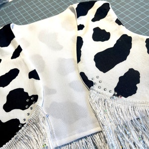 Girls Western Cowgirl Cropped Cowhide Print Vest With Sequin Fringe and ...