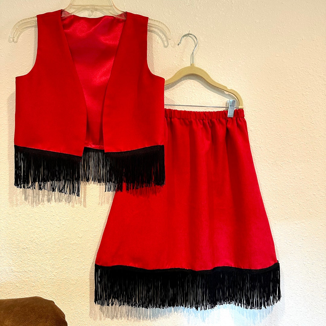 Girls Red Western Vest and Skirt Set. Red Microsuede Fabric With Black ...