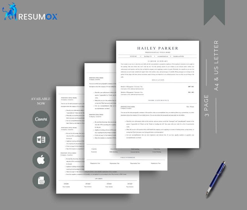 Clean Resume Template INSTANT DOWNLOAD Modern Resume Canva Resume ...