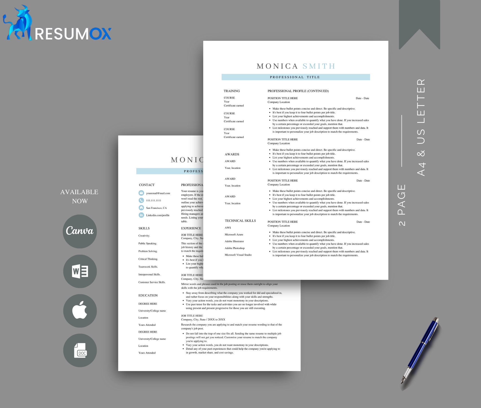 New Grad Nurse Google Docs Resume Template Teacher Resume - Etsy