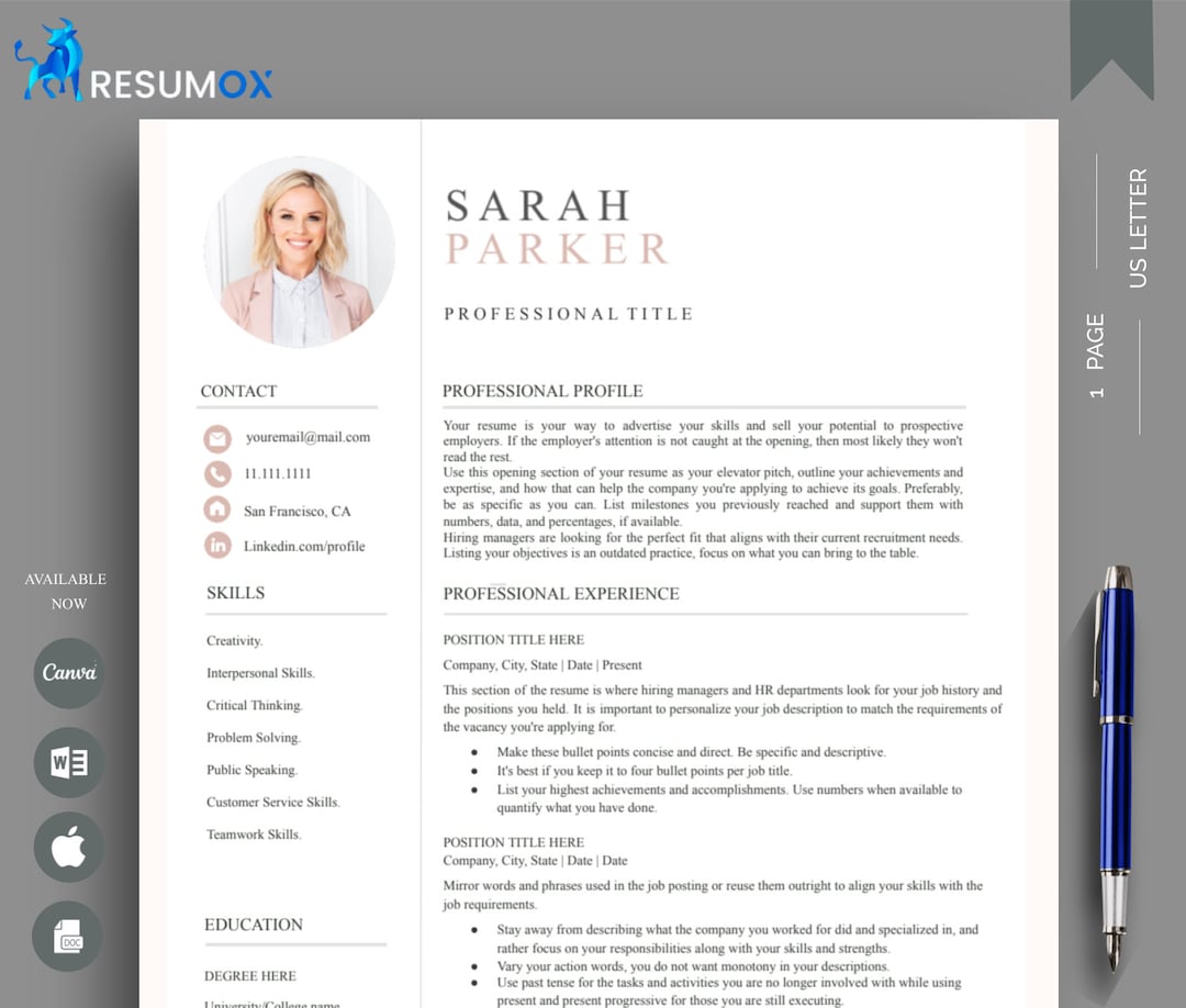 Teacher and Nurse Resume Template, Pink Modern Professional Resume ...