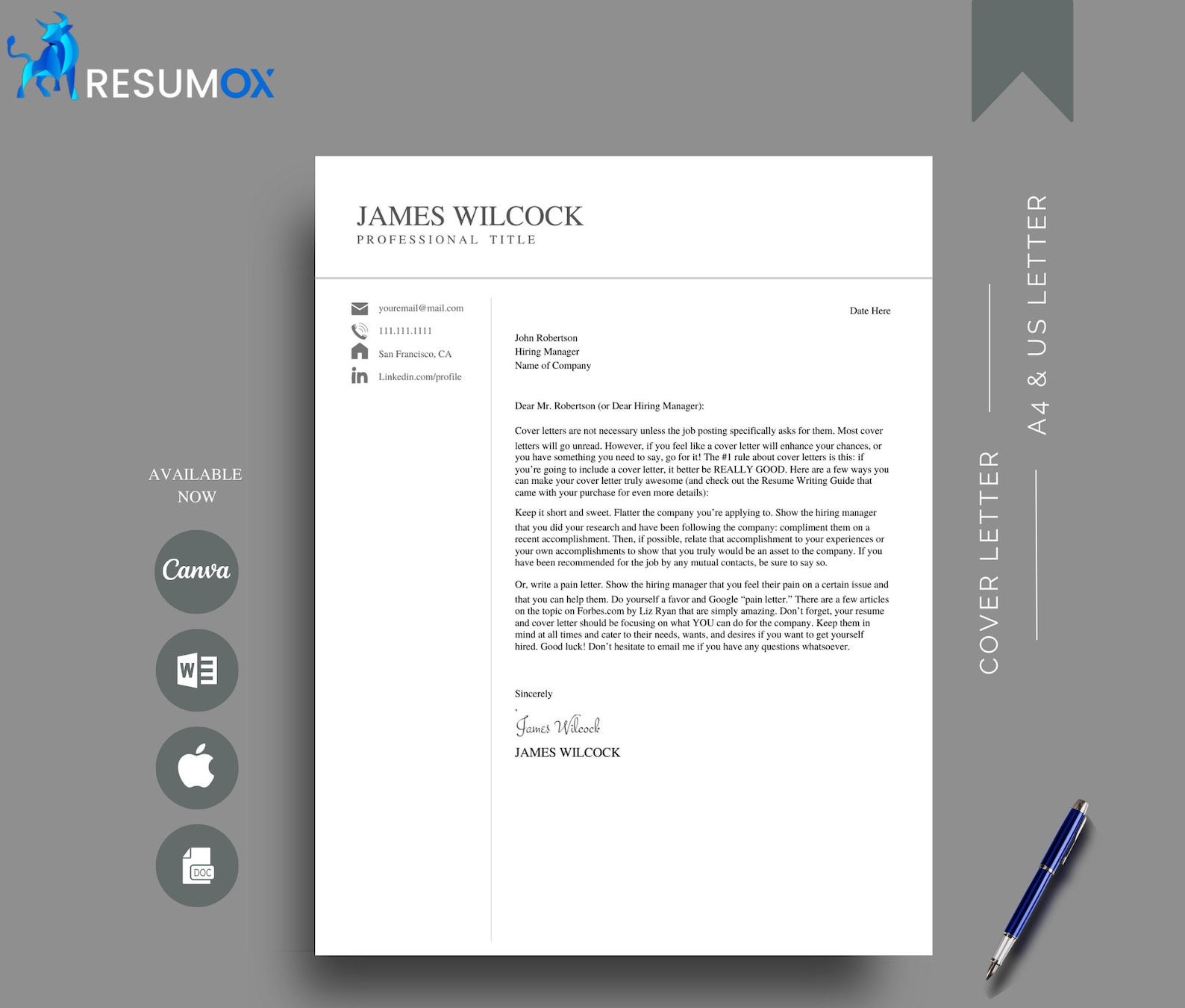 Minimalist Resume Template, Professional Modern Resume Template Word ...