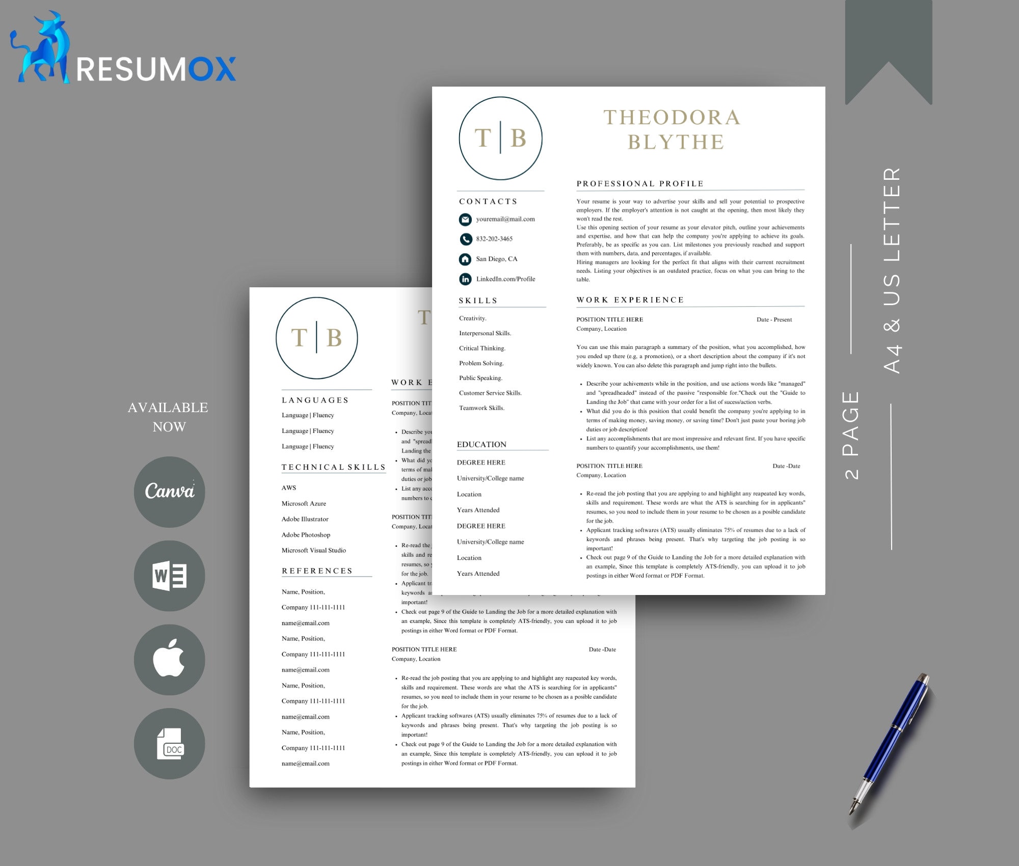 Monogram Resume Modern Resume Template Modern Canva Resume Modern Cv