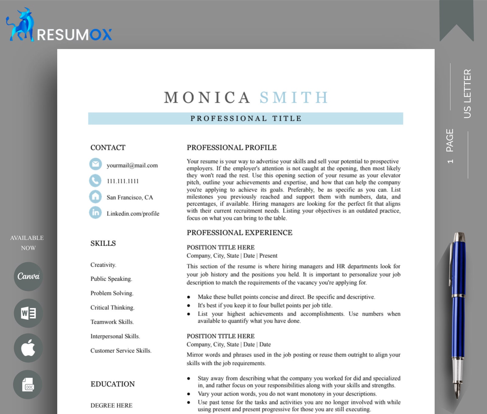 New Grad Nurse Google Docs Resume Template Teacher Resume - Etsy