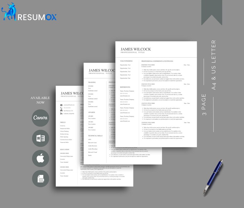 Minimalist Resume Template, Professional Modern Resume Template Word ...