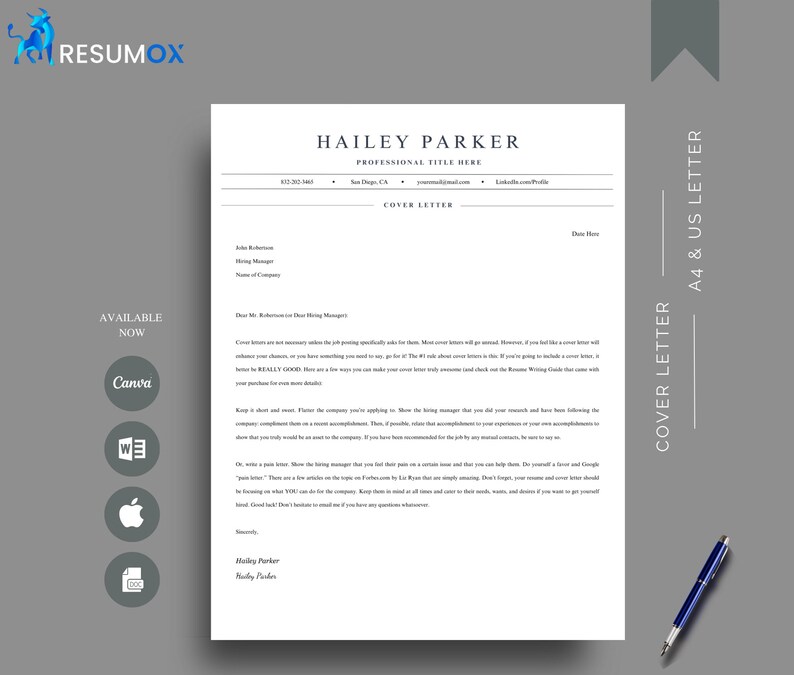Clean Resume Template INSTANT DOWNLOAD Modern Resume Canva Resume ...