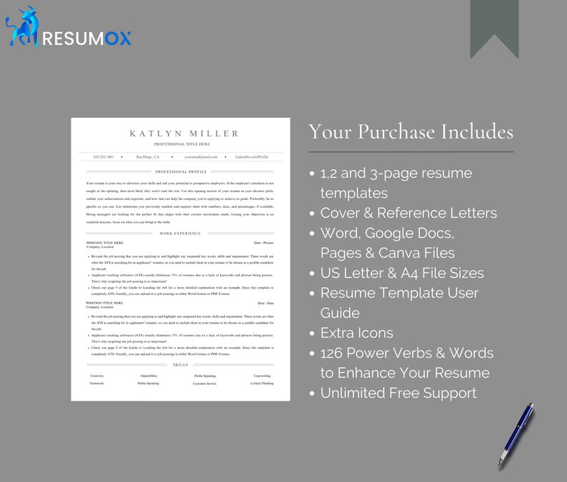 Minimalist ATS Resume Template for Google Docs, Word & Canva | Simple ...