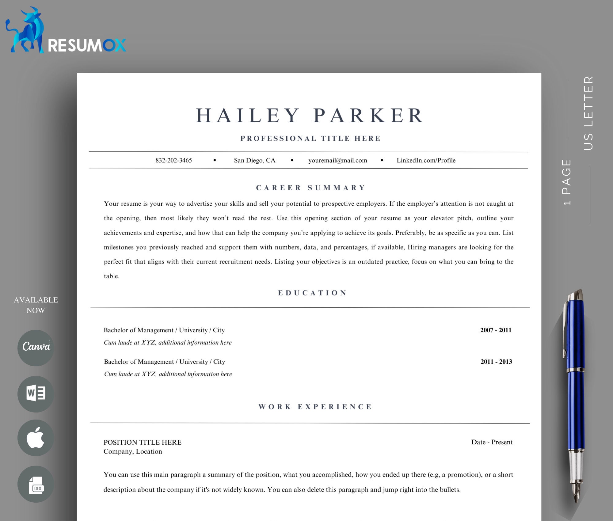Clean Resume Template INSTANT DOWNLOAD Modern Resume - Etsy