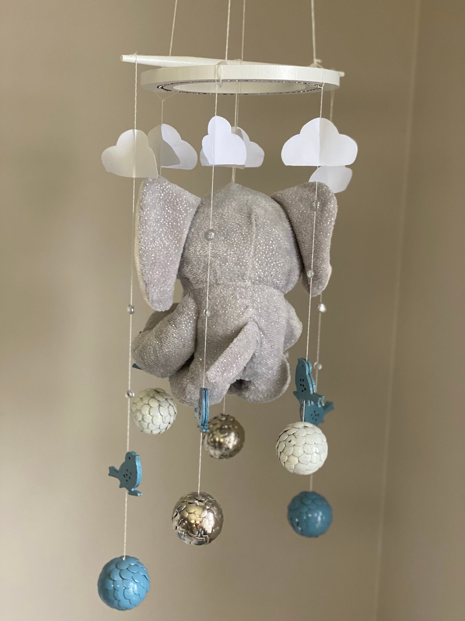 Dumbo Elephant Baby Mobile Clouds Rain Drops and Birds - Etsy