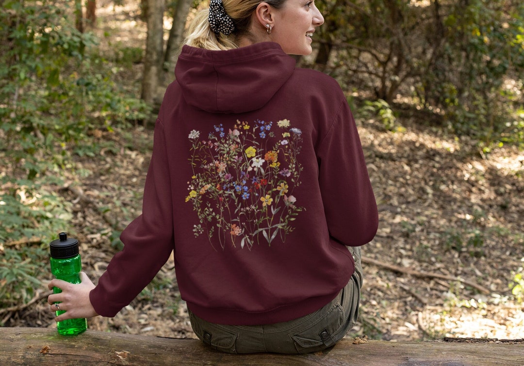 Wildflowers Hoodie | Boho Hoodie | Watercolor Flower Hoodie | Pressed ...