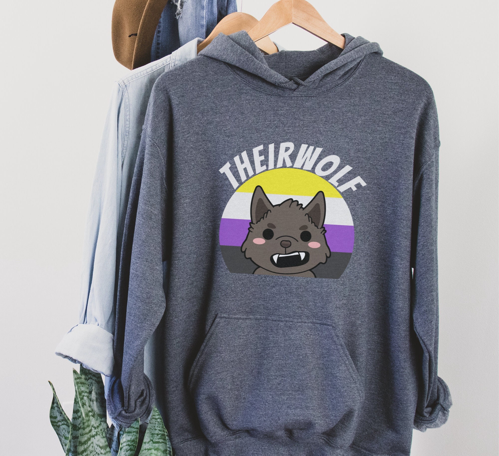 Kawaii Theirwolf Hoodie Nonbinary Clothing Enby Clothing Nonbinary Flag ...