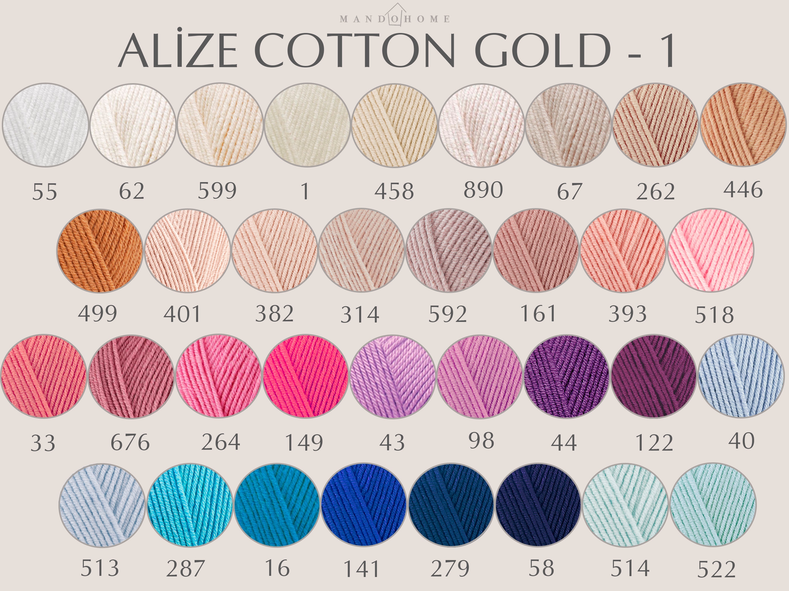 Alize Cotton Gold Yarn for Hand Knitting Soft, Durable, 330m, 55 Cotton ...