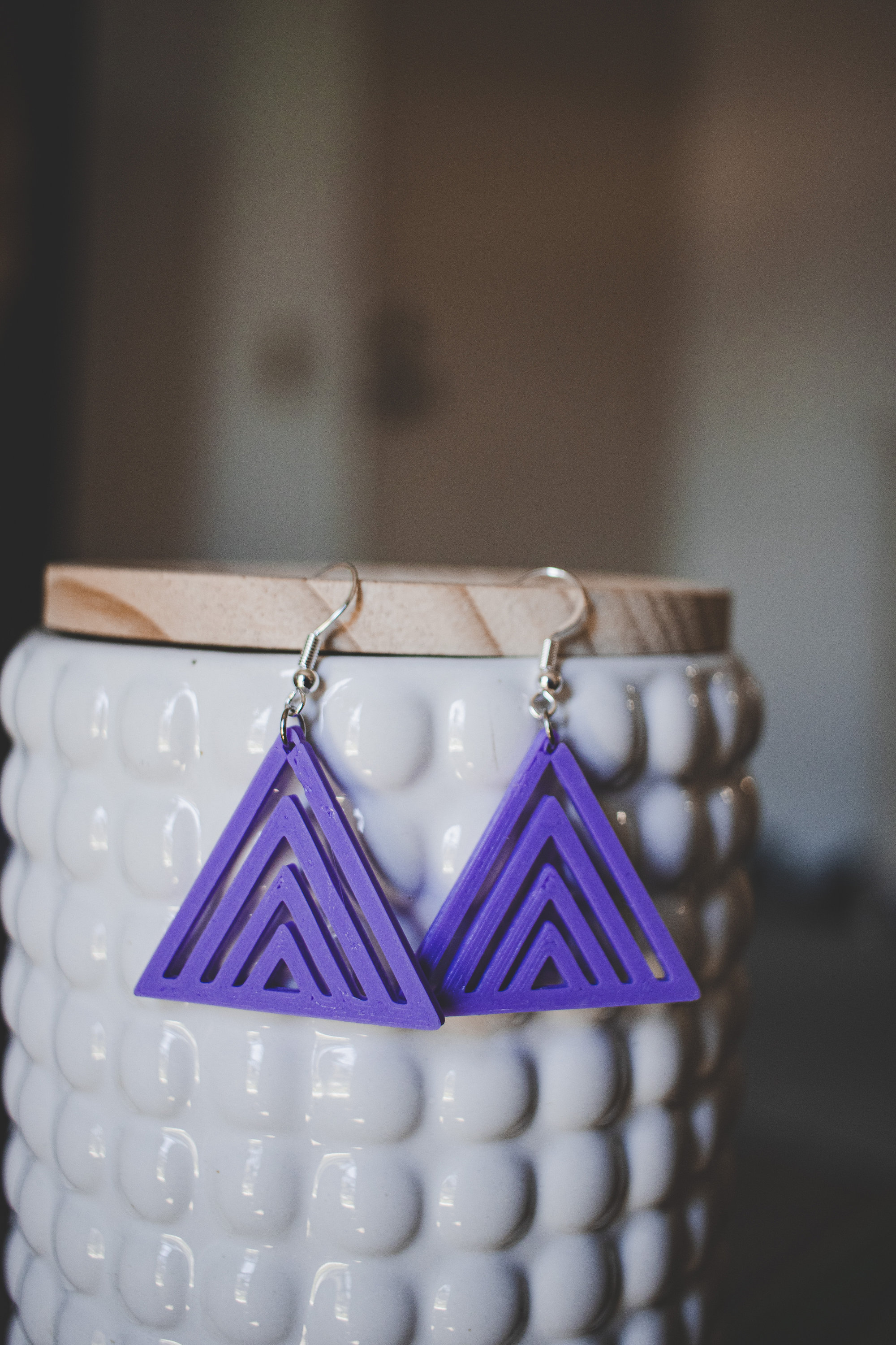 Pretty 3d Printed Triangular Shape Purple Dangle Earrings. - Etsy