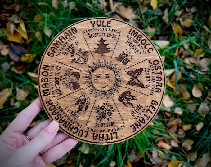 Wooden Wheel of the Year With Pentagram, Altar Ornament for Pagan ...