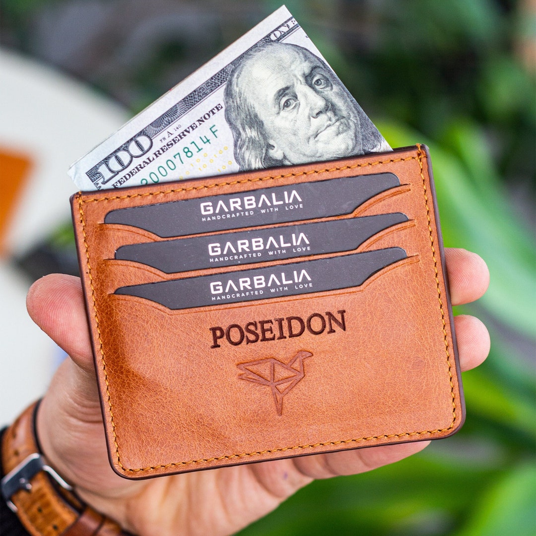 Thin Card Holder for Men Slim Leather Cardholder for Women Personalized ...