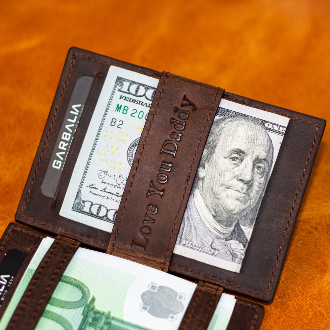 Personalized Leather Slim Magic Wallet Gift, Anniversary Day Gift for ...