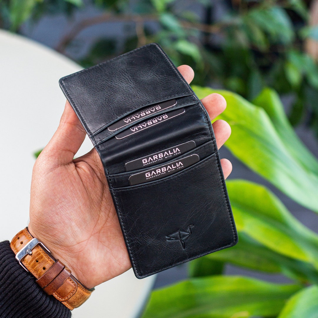 Slim Leather Wallet for Him, Personalized Bifold Men Wallet, Thin ...