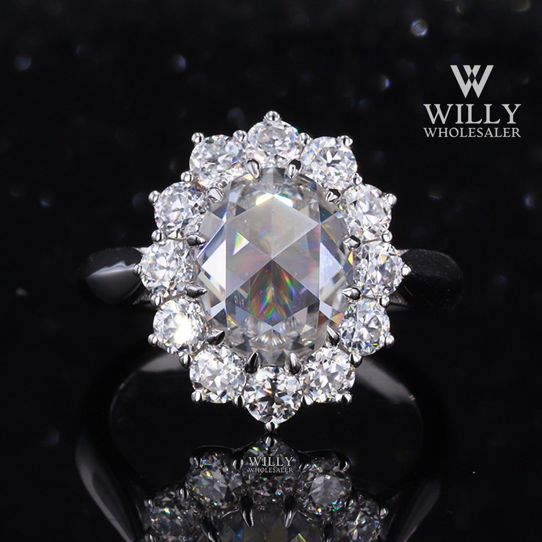 12 Claw Prong Engagement Ring for Her, Halo Cathedral Set Designer ...