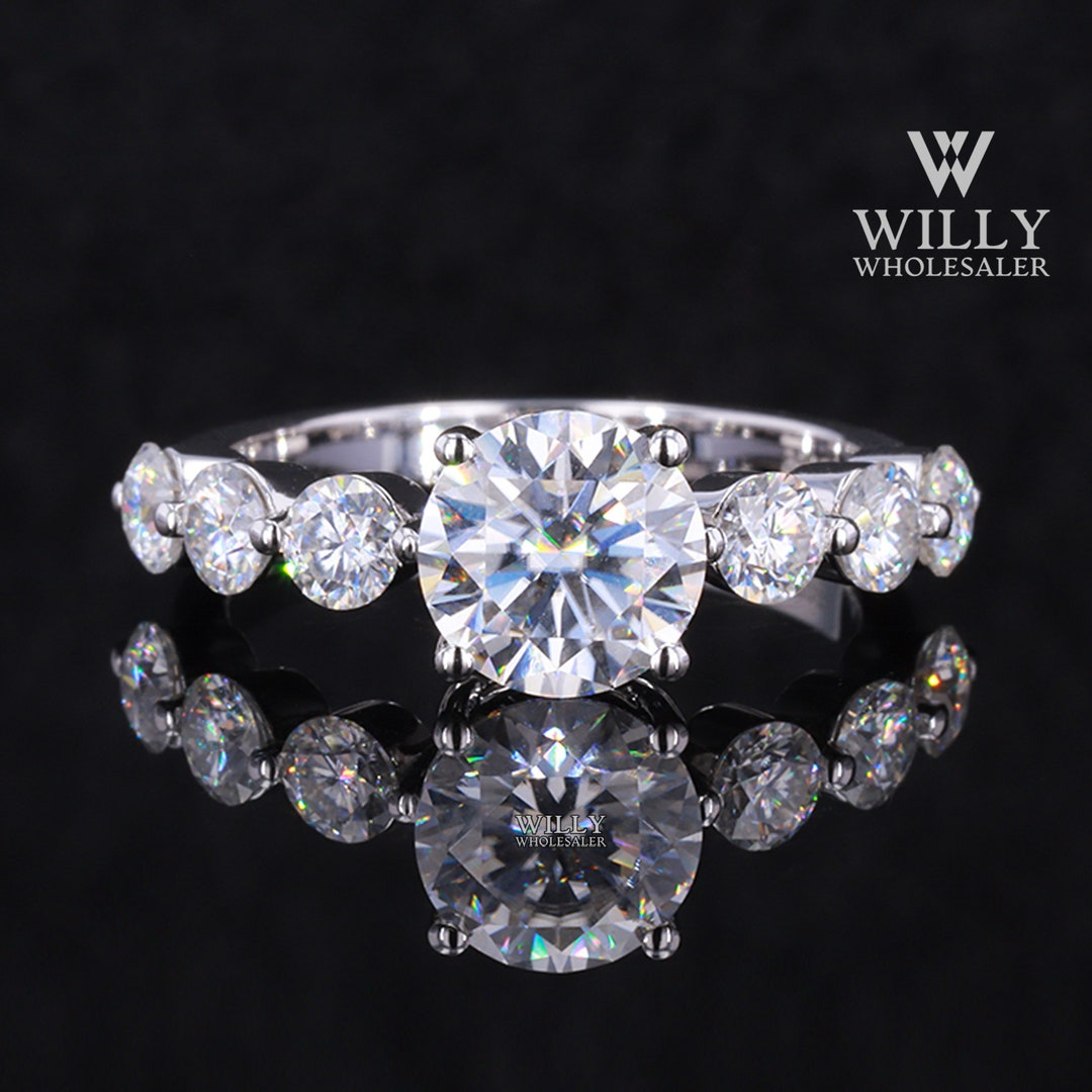 Designer Bubble Set Shared Prong Ring, Solitaire 4 Prong Set Engagement ...