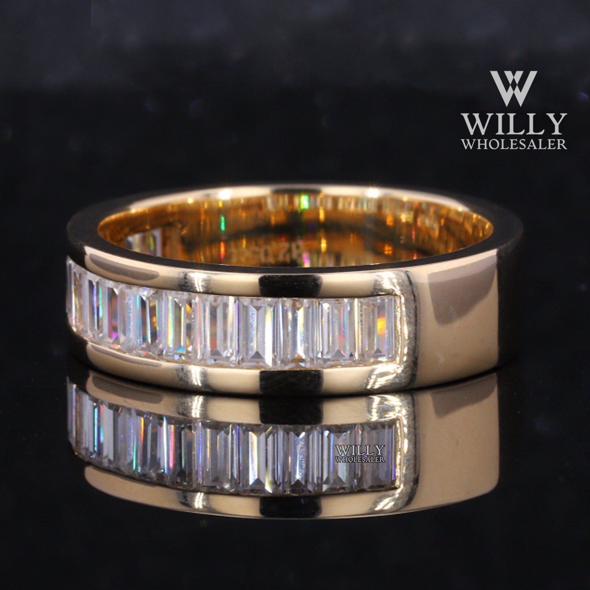 2 TCW Baguette Moissanite Half Eternity Band: Unisex Channel Set ...
