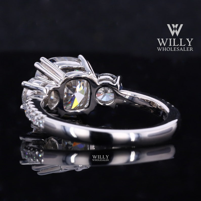 3 Stone Traditional Ring Double Rounded Prong Engagement - Etsy