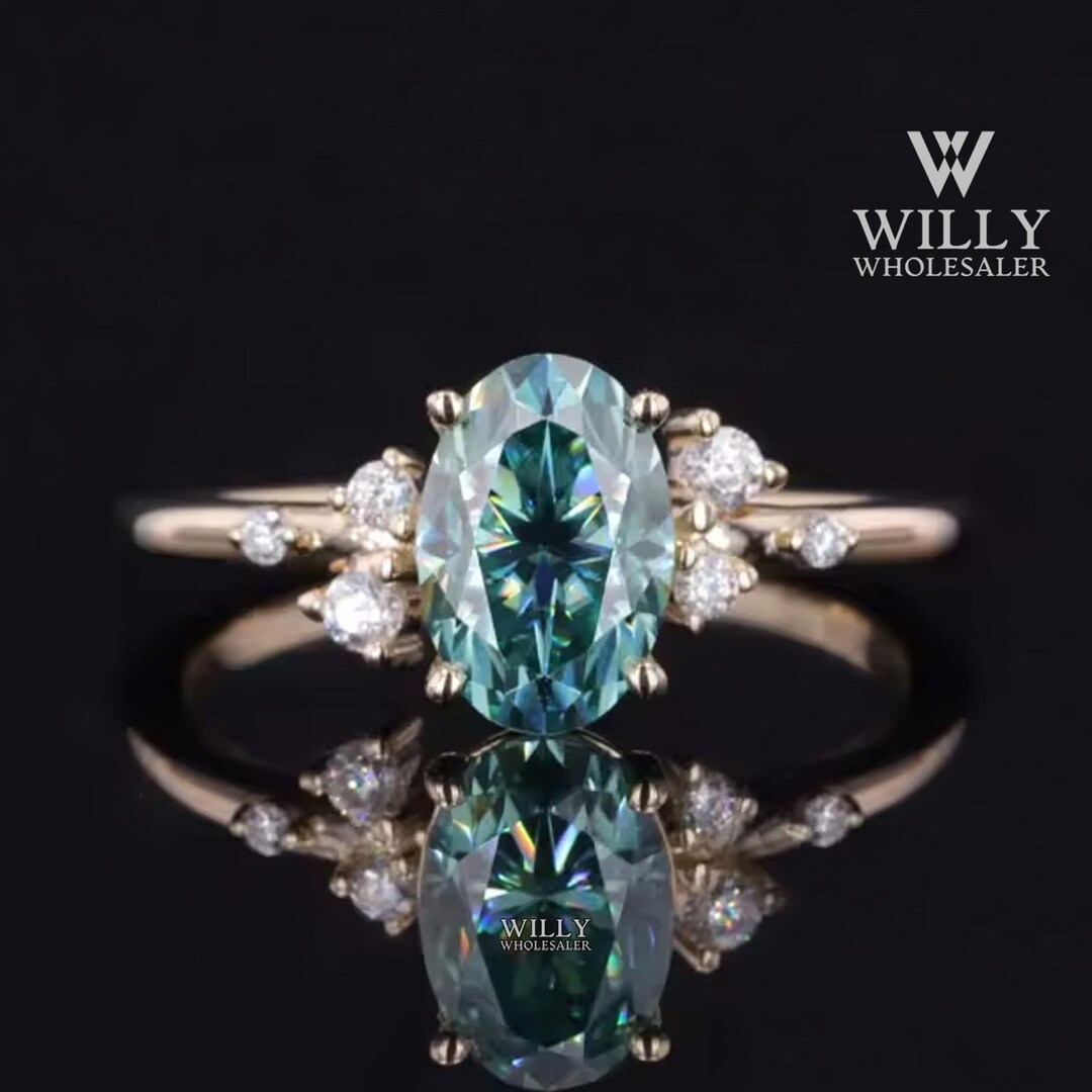 Snowdrift Cluster Set Engagement Ring, Fiery 1.60/2.20/3 Carat Green ...